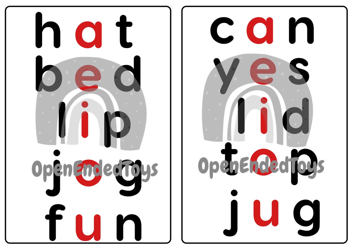 CVC Word Lists Printable PDF Vowels Sound Flashcards Cvc - Etsy