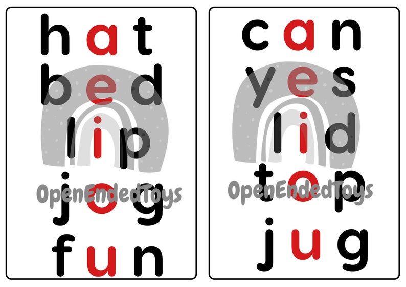 CVC Word Lists Printable PDF Vowels Sound Flashcards Cvc - Etsy