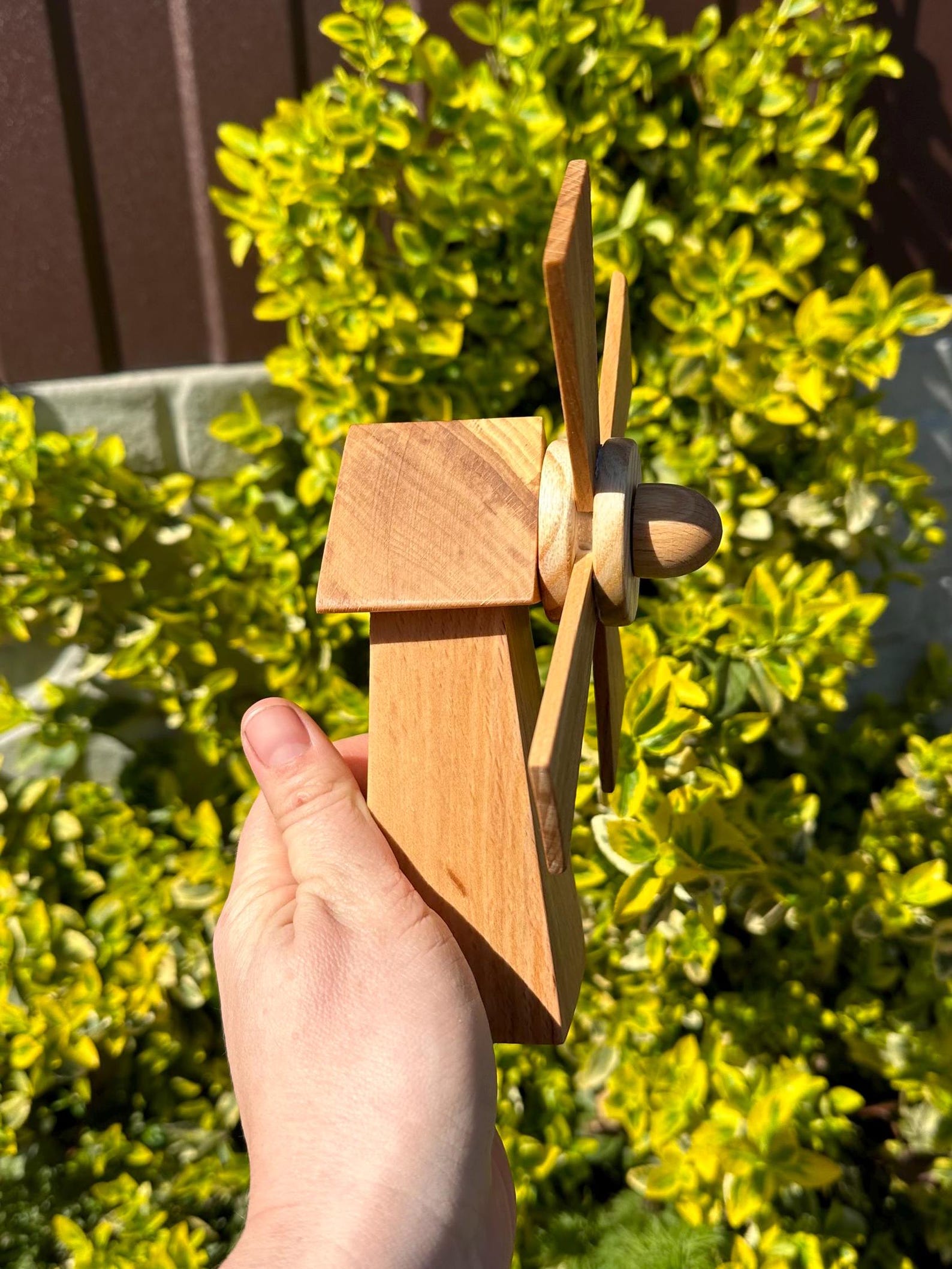 Natural Wooden Windmill – Handmade Beech Wood Toy With Rotating Blades ...