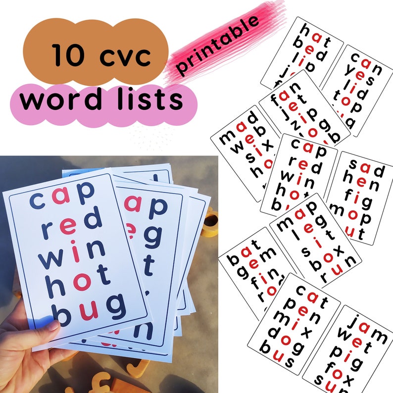 CVC Word Lists Printable PDF Vowels Sound Flashcards Cvc - Etsy