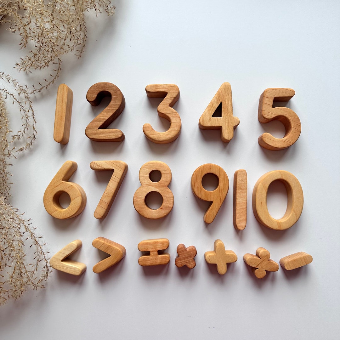 Oiled Rounded Set of 18 Magnetic Wooden Numbers and Math Symbols ...