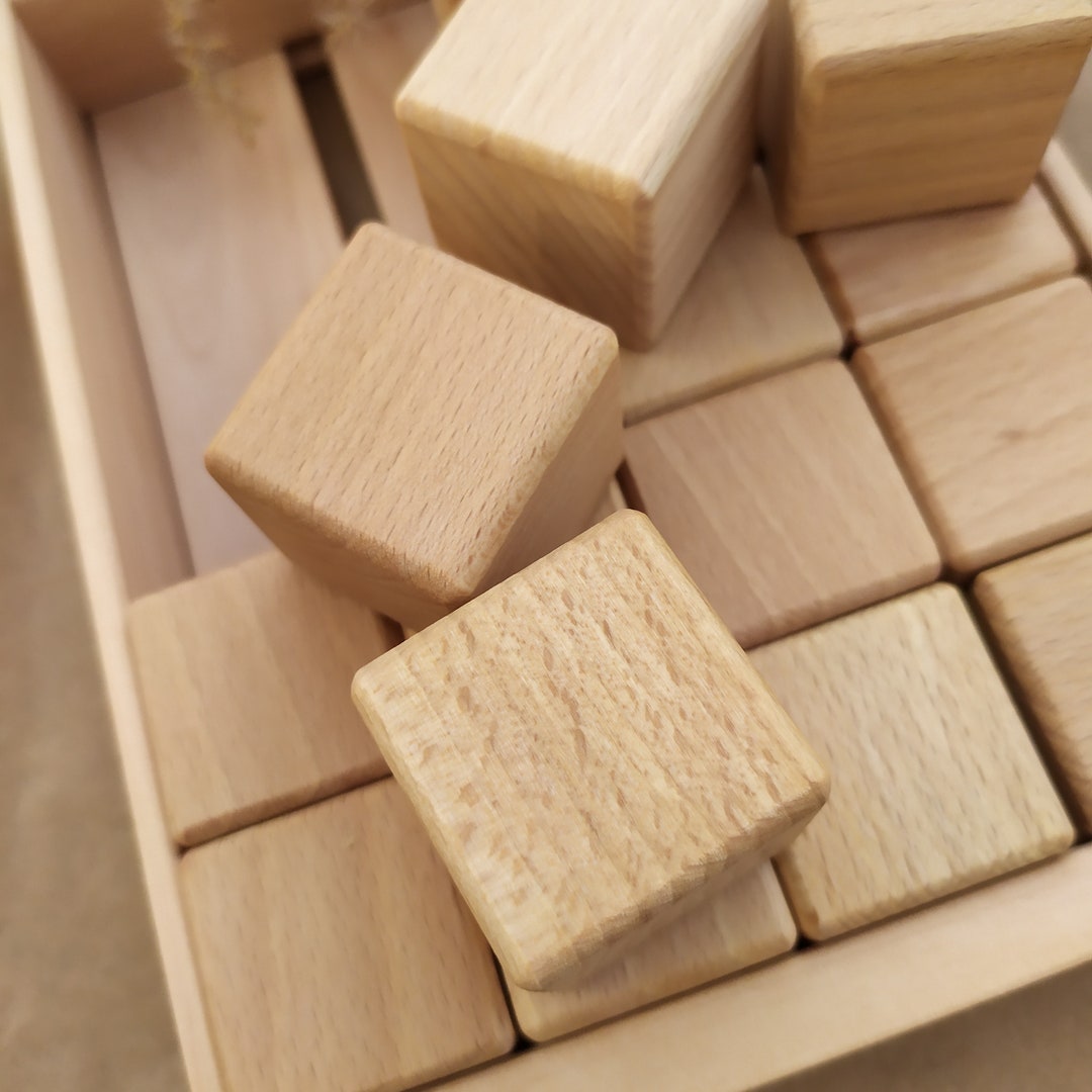 20 Wooden Blocks in Box, Wooden Cubes, Kids Block Toy, Building Blocks ...