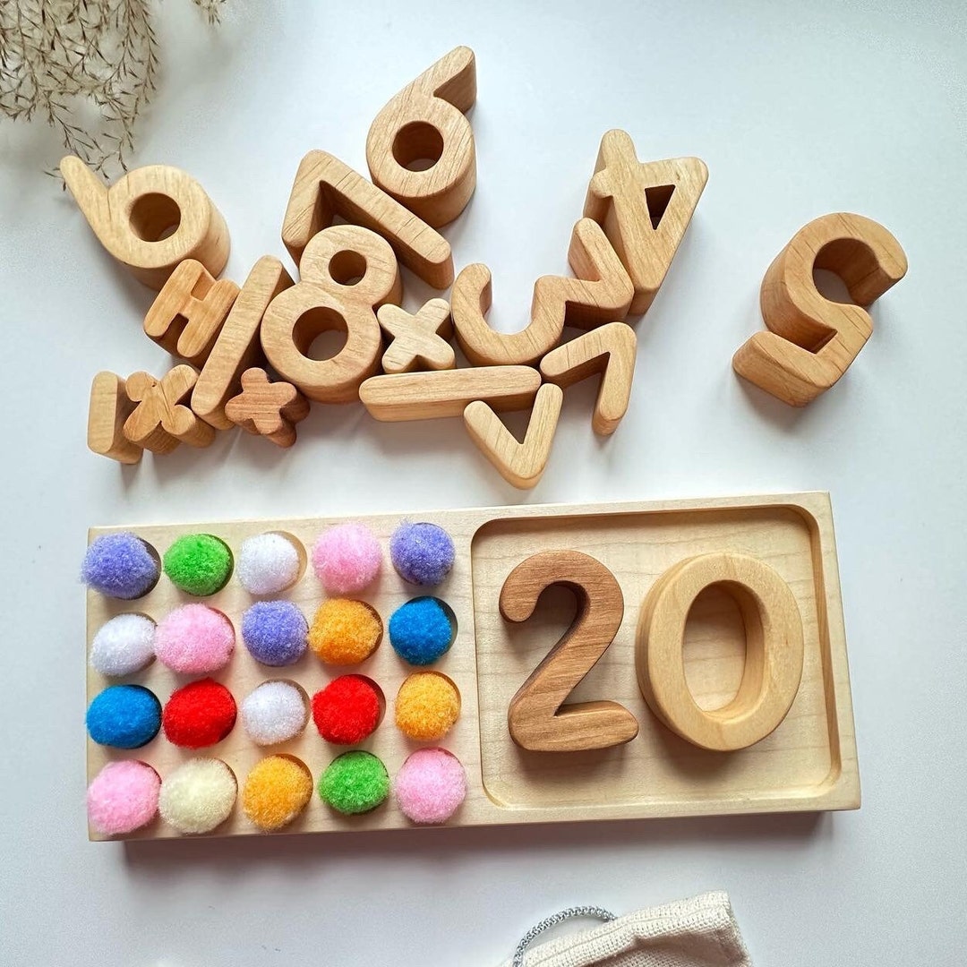 Montessori Number Tray: 1-20 Wood Counting Board for Toddlers | Oiled ...