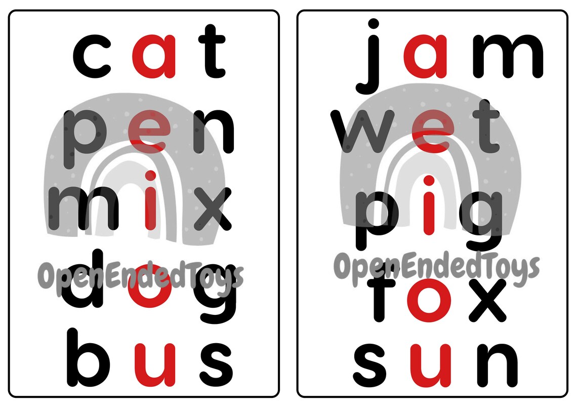 CVC Word Lists Printable PDF Vowels Sound Flashcards Cvc - Etsy