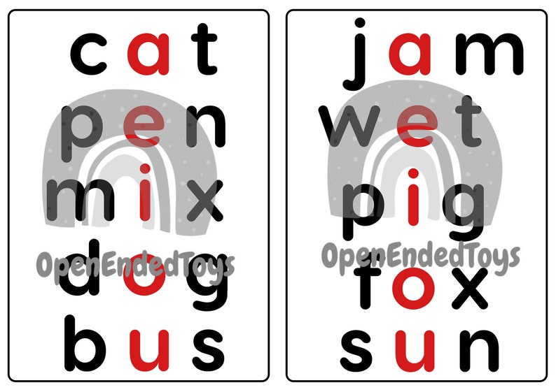 CVC Word Lists Printable PDF Vowels Sound Flashcards Cvc - Etsy