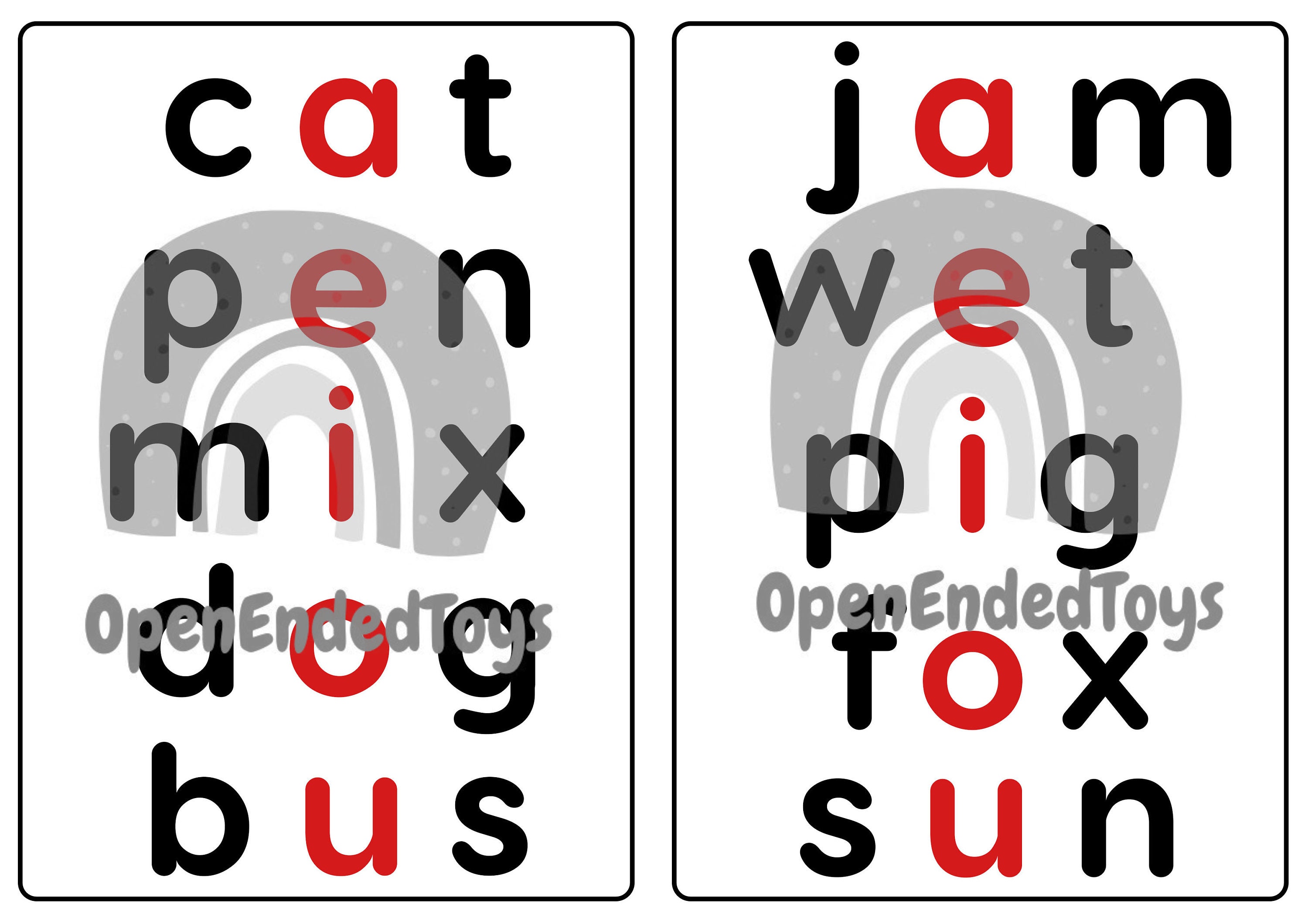 CVC Word Lists Printable PDF Vowels Sound Flashcards Cvc - Etsy