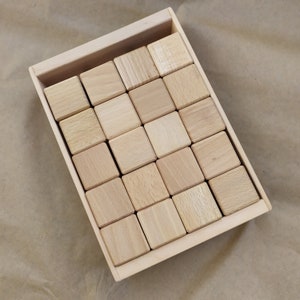 20 Wooden Blocks in Box, Wooden Cubes, Kids Block Toy, Building Blocks ...