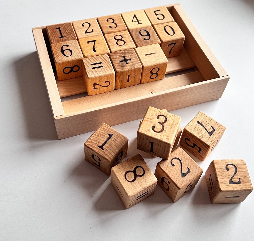 16 Wooden Number Blocks in Wooden Box, Wooden Cubes With Numbers, Math ...