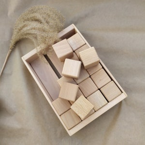 20 Wooden Blocks in Box, Wooden Cubes, Kids Block Toy, Building Blocks ...