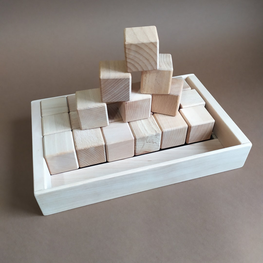 20 Wooden Blocks in Box Wooden Cubes Kids Block Toy - Etsy