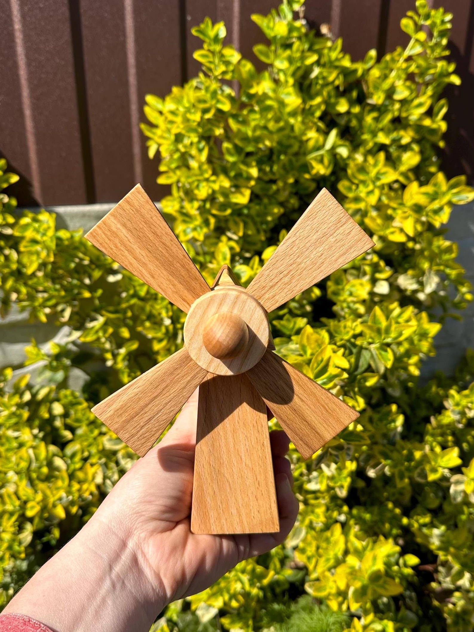 Natural Wooden Windmill – Handmade Beech Wood Toy With Rotating Blades ...