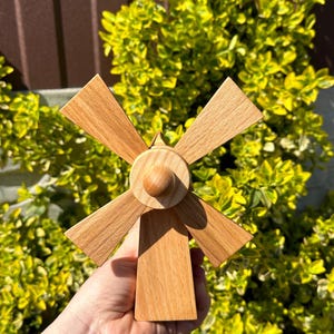 Natural Wooden Windmill – Handmade Beech Wood Toy With Rotating Blades ...