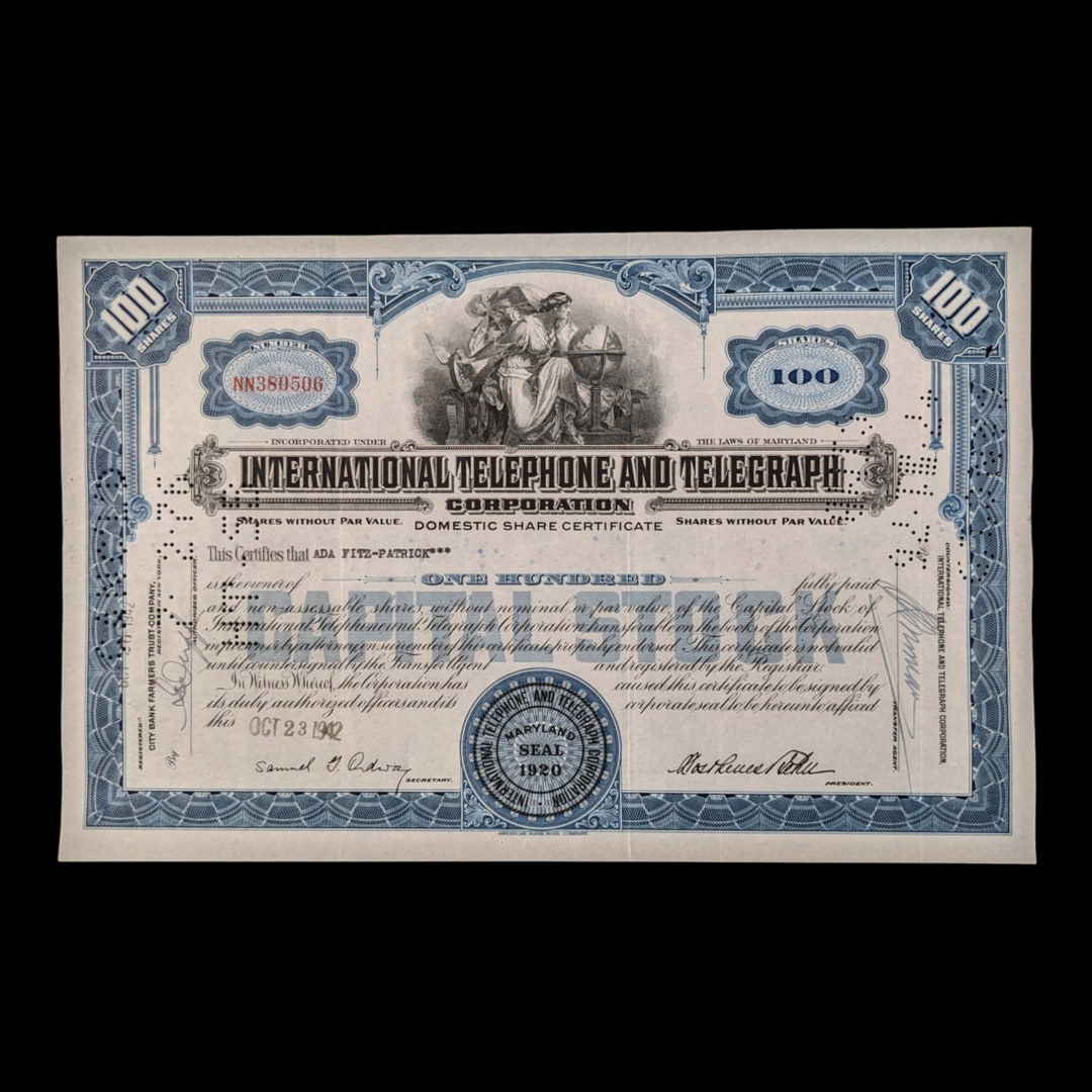 ITT Vintage Stock Certificate 1940s New York NY - Etsy