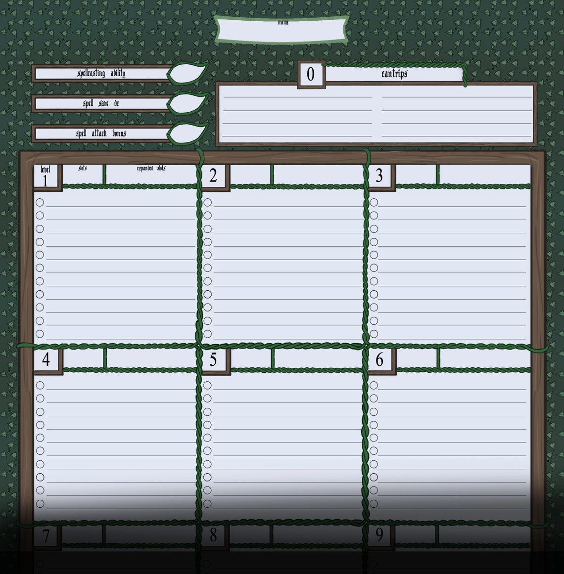 D&D 5e printable character sheet elf / nature edition | Etsy