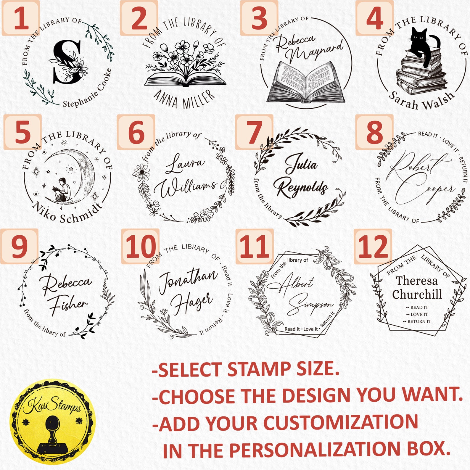 From the Library of Stamp, Ex Libris Stamp, Personalized Book Stamp ...