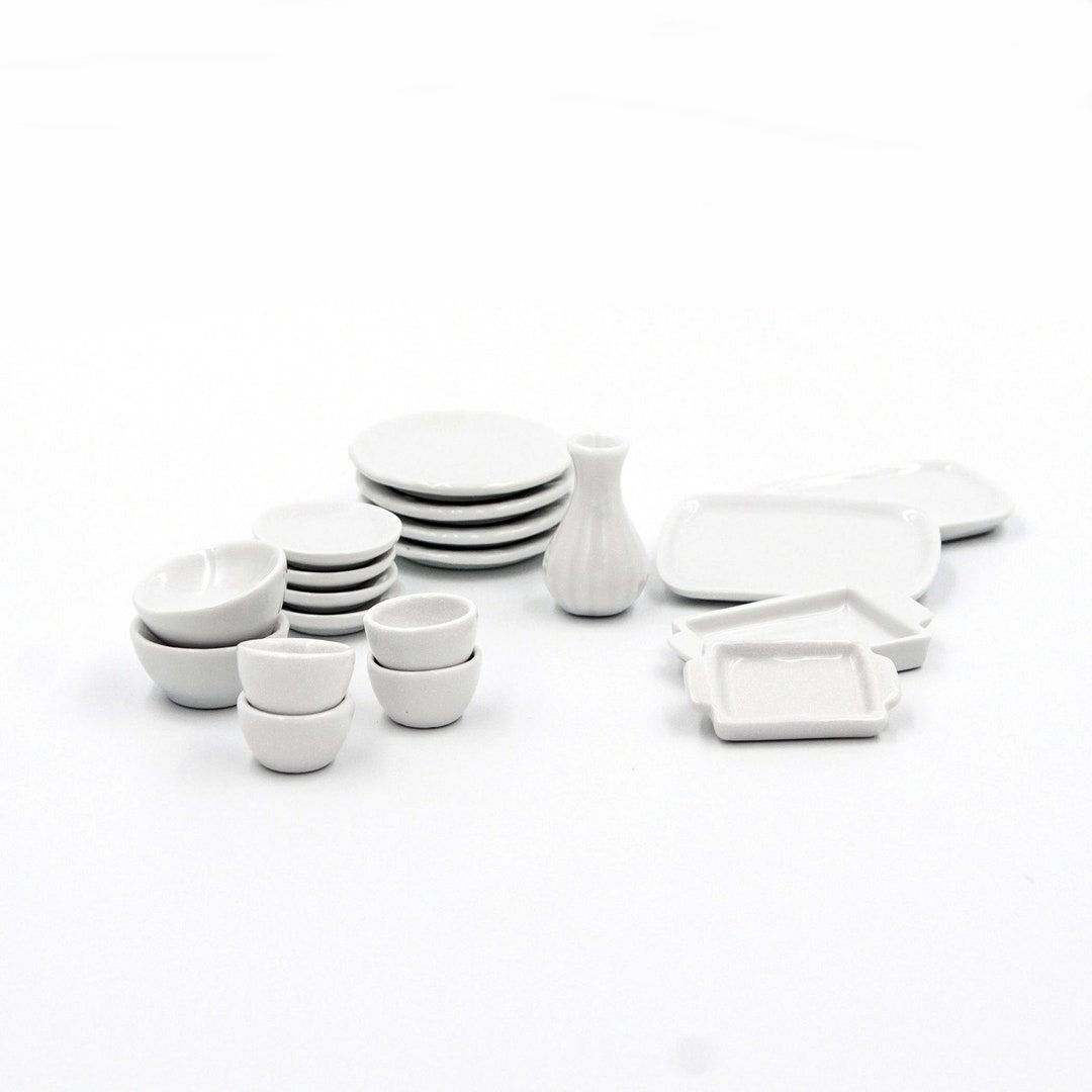 19 Piece Miniature Tableware Set Tiny Pottery Ceramic Miniatures - Etsy