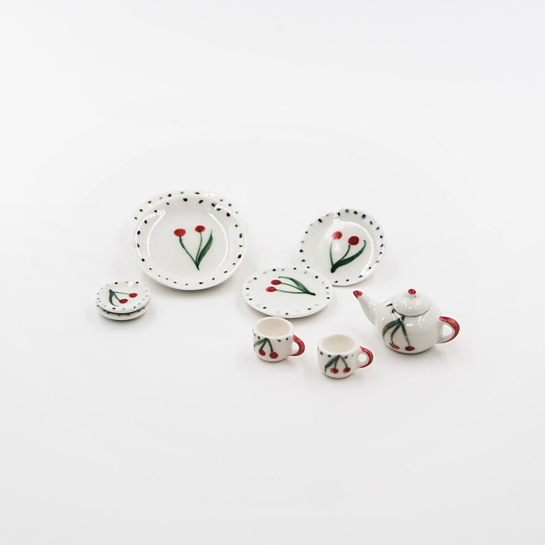9 Piece Miniature Tea Set Tiny Pottery Ceramic Miniatures - Etsy