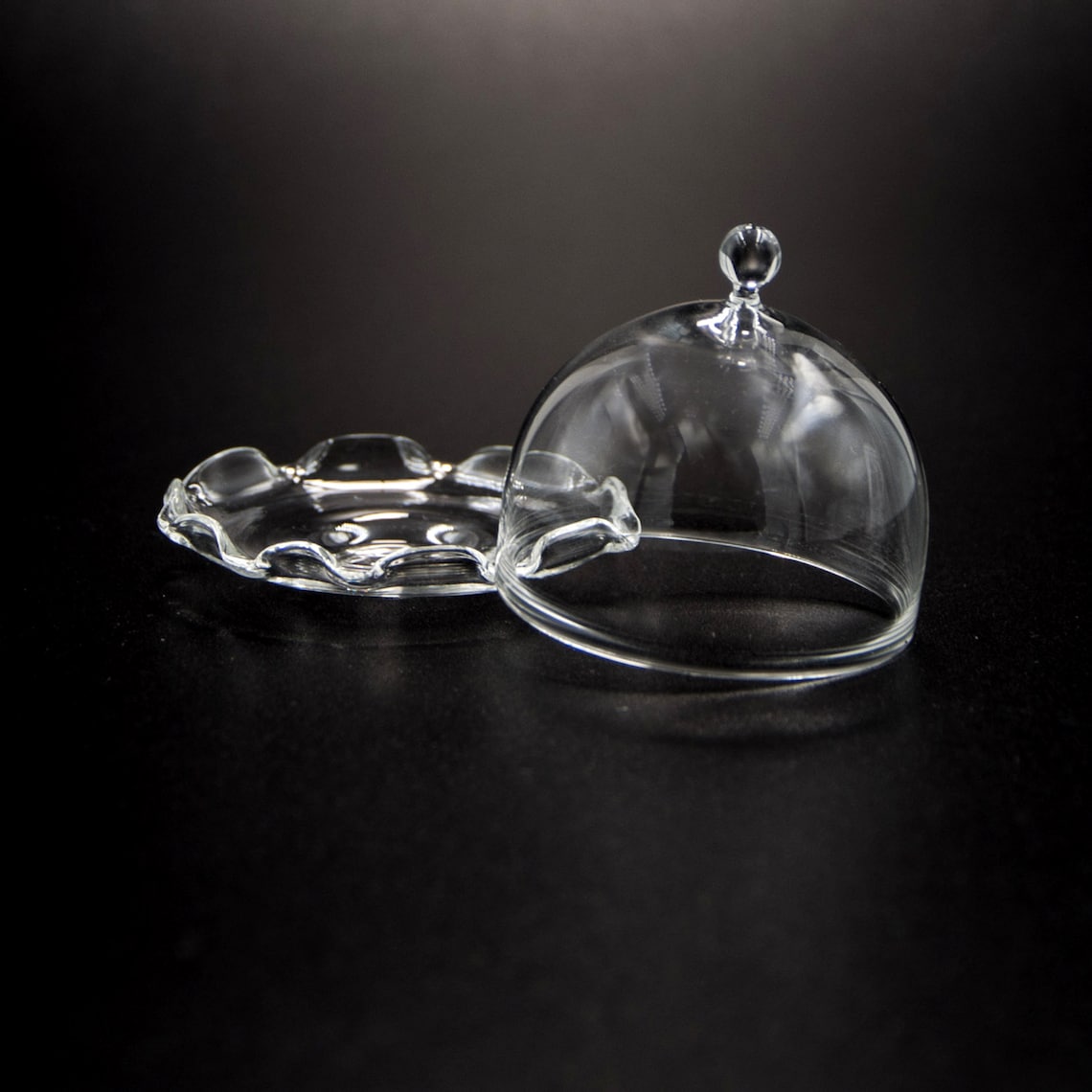 Miniature Glass Cake Stand With Dome Hand Blown Glass Tabletop | Etsy