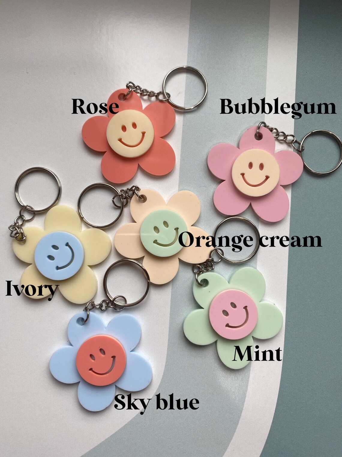 Smiley Flower Keychain Fob Retro Keychain Fob - Etsy