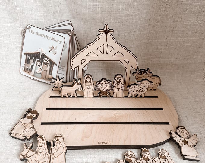 Interactive Nativity Scene Wooden Christmas Story Set Christian ...