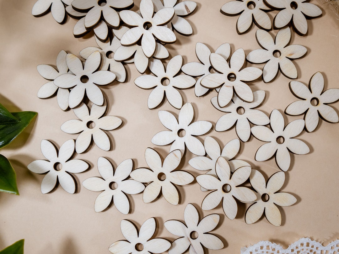 300 Pcs Daisy Flower Shapes Tiny Confetti, Unfinished Wood Cutouts ...