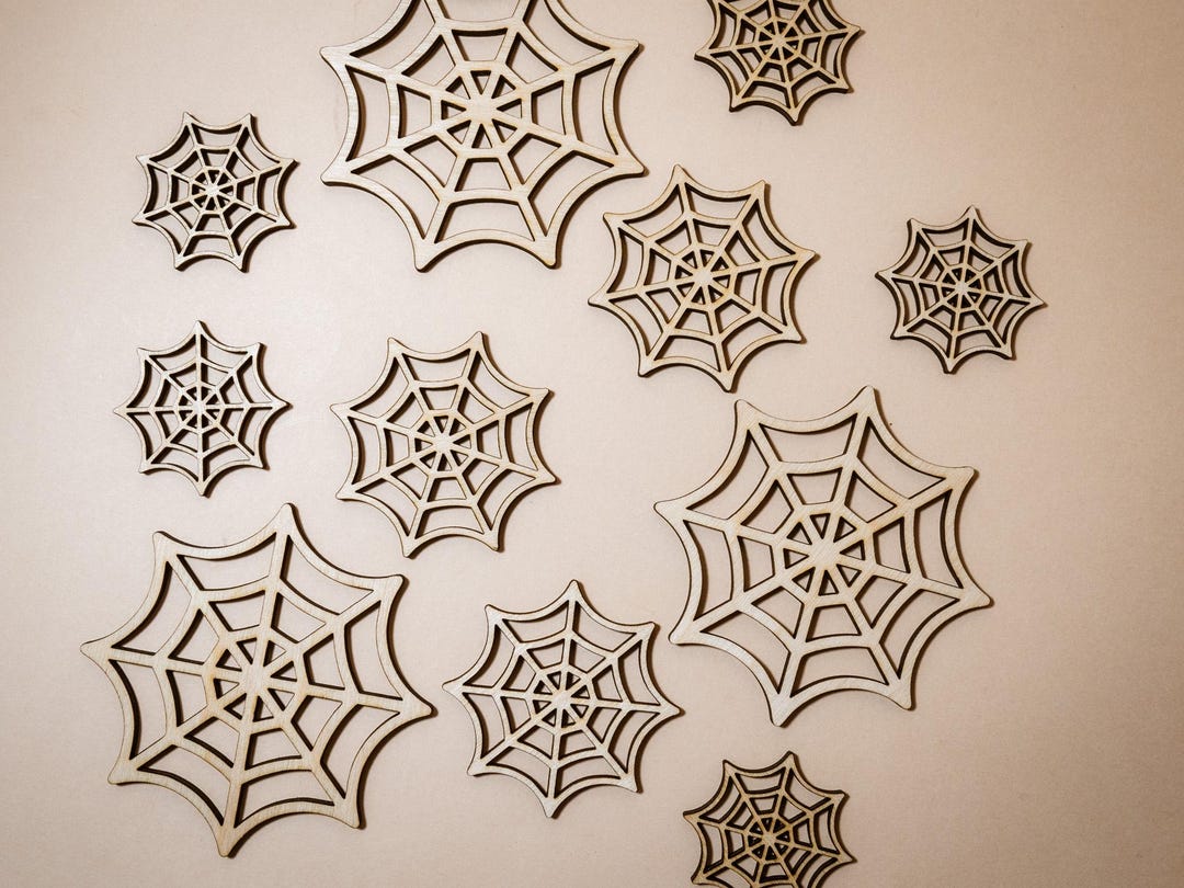 12x Wooden Spiderweb Shape Set for Decorations and Crafts, Spider Web ...