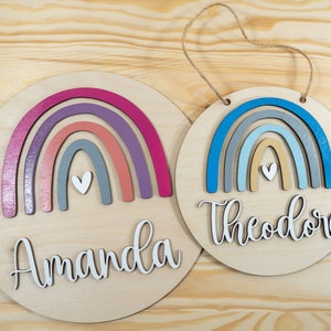 Personalized Door Sign Boho Wooden Rainbow Wall Decor Custom Rainbow ...