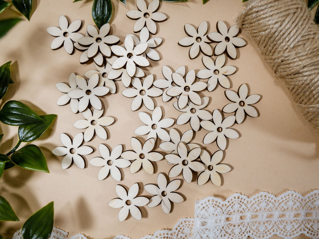 50 Pcs Daisy Flower Shapes Tiny Confetti, Unfinished Wood Cutouts ...