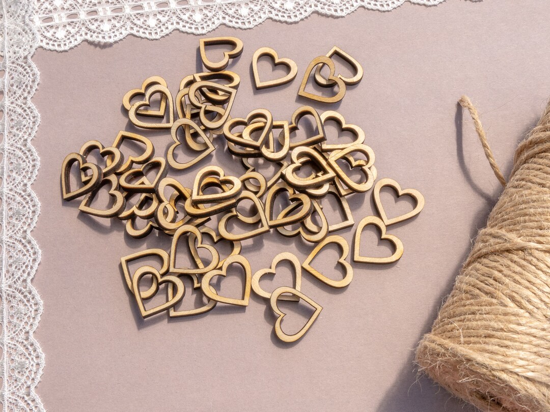 100 Wedding Table Decorations Hollow Heart, Small Wooden Heart Confetti ...