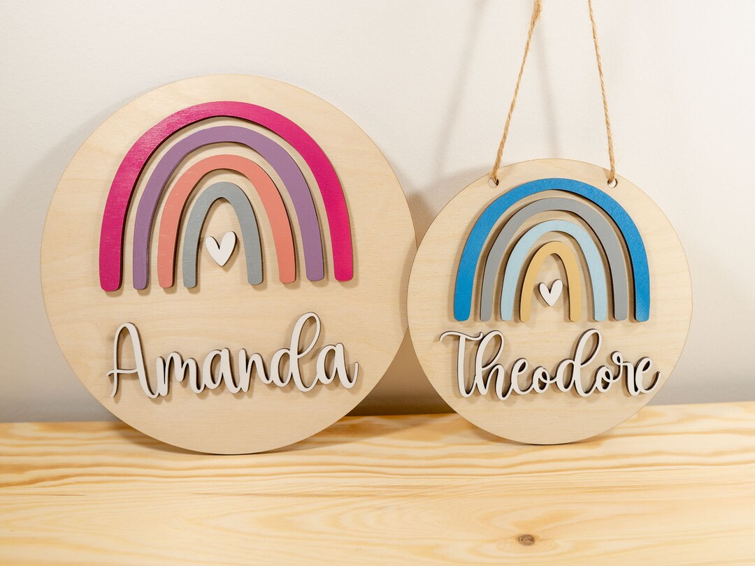 Personalized Door Sign Boho Wooden Rainbow Wall Decor Custom Rainbow ...