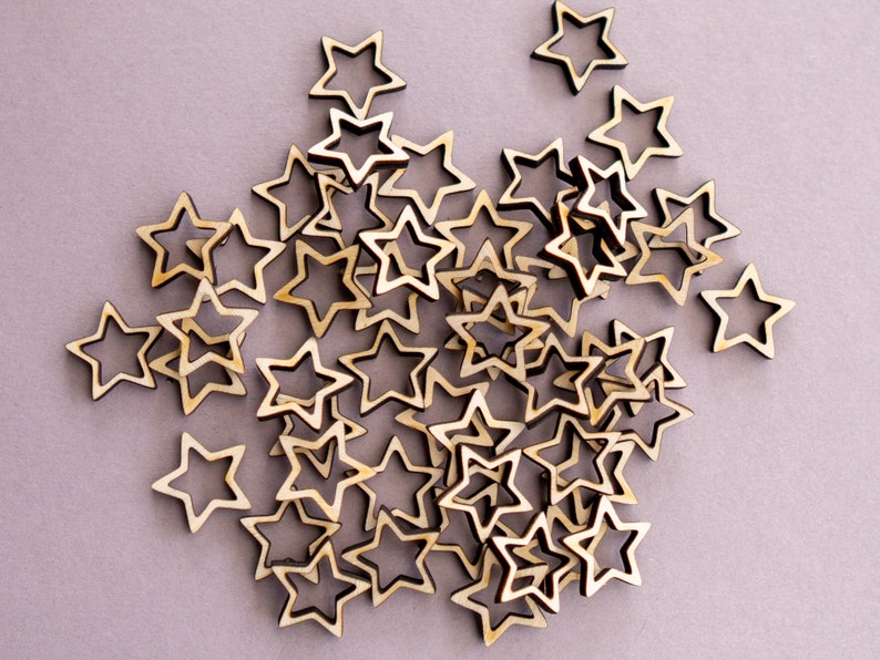 50 Wooden Hollow Stars Decorations Star Outline Small Wooden - Etsy