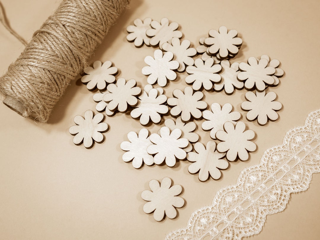 100 Pcs Daisy Flower Shapes Tiny Confetti, Unfinished Wood Cutouts ...
