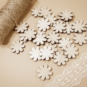 50 Pcs Daisy Flower Shapes Tiny Confetti, Unfinished Wood Cutouts ...