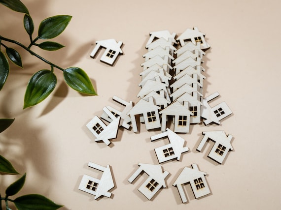 50 Pcs Small Wooden House Shapes Tiny Confetti Unfinished Wood Cutouts. Package of Home Signs Laser Cut House Etsy UK