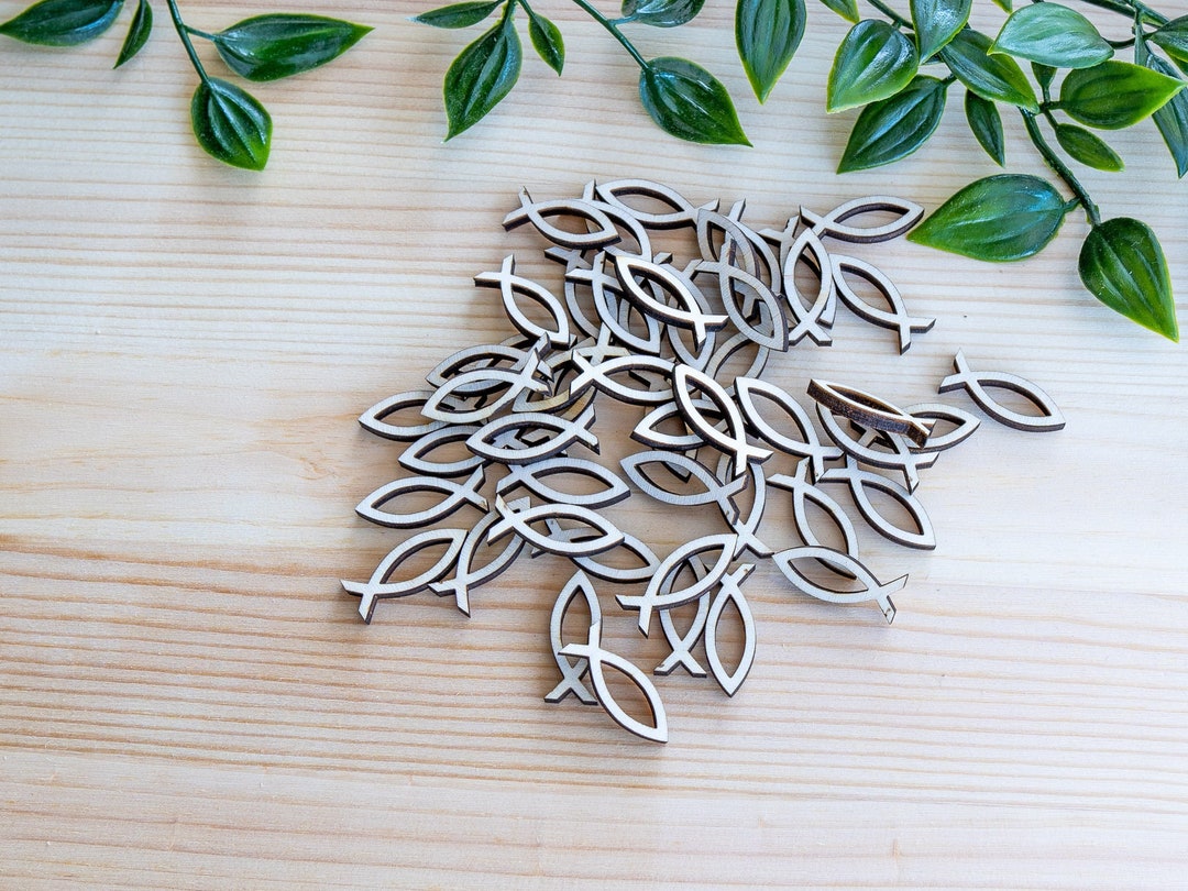 50x Scatter Decoration, Fish Confirmation Baptism Communion, Wood Table ...