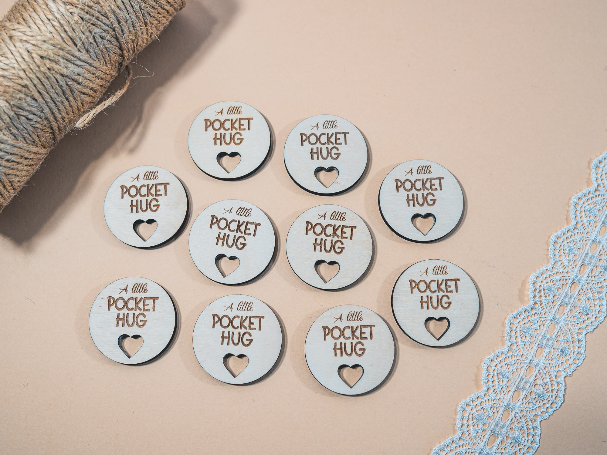 10 Pocket Hugs Tokens, Little Hug Token, Pocket Hug Wooden, Engraved ...
