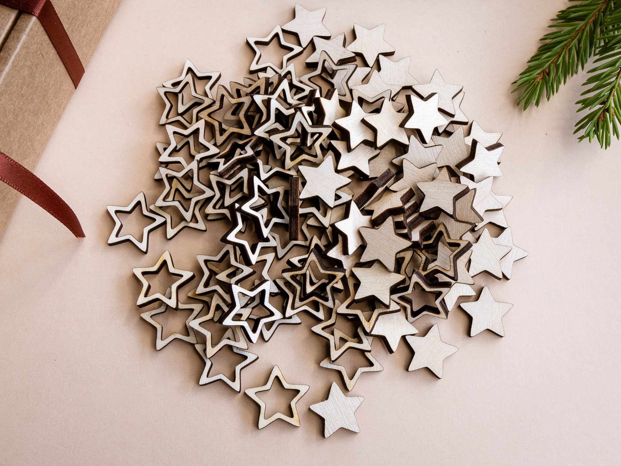 100 Mix of Stars Scatter Decoration Wood Star Table Nature Wedding ...