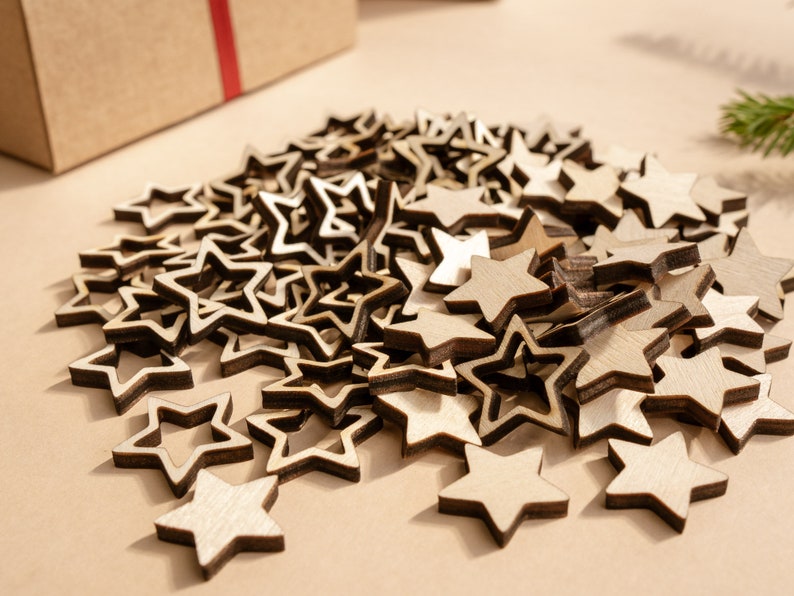 100 Mix of Stars Scatter Decoration Wood Star Table Nature Wedding ...