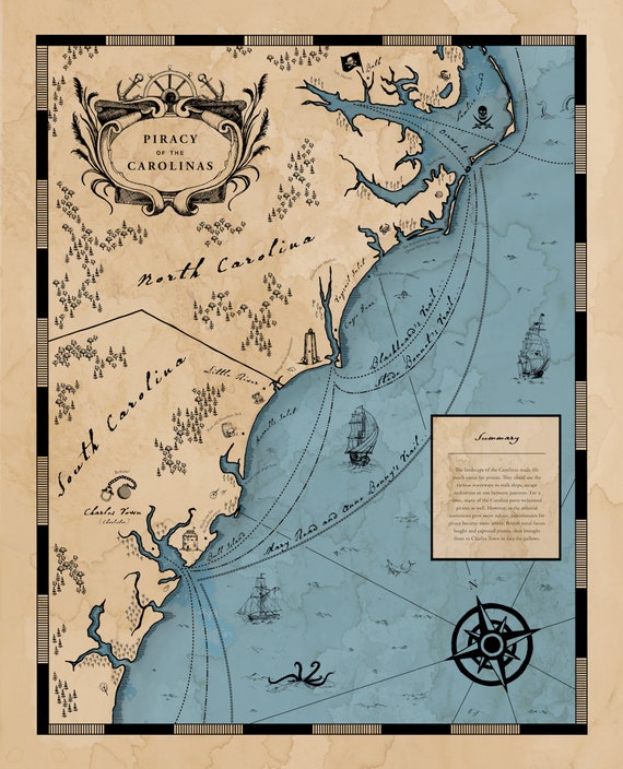 Pirate Map of the Carolinas - Etsy