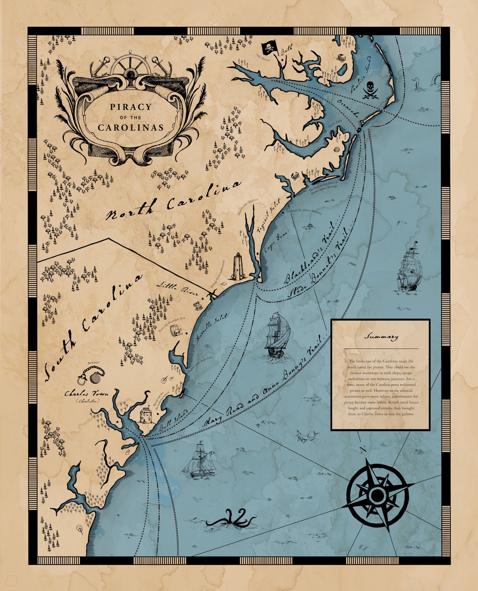 Pirate Map of the Carolinas - Etsy