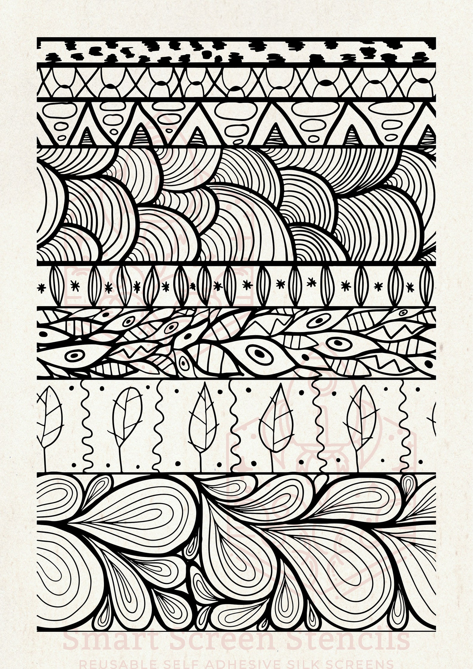 Bohemian Doodle Silkscreen Stencil Reusable Adhesive - Etsy