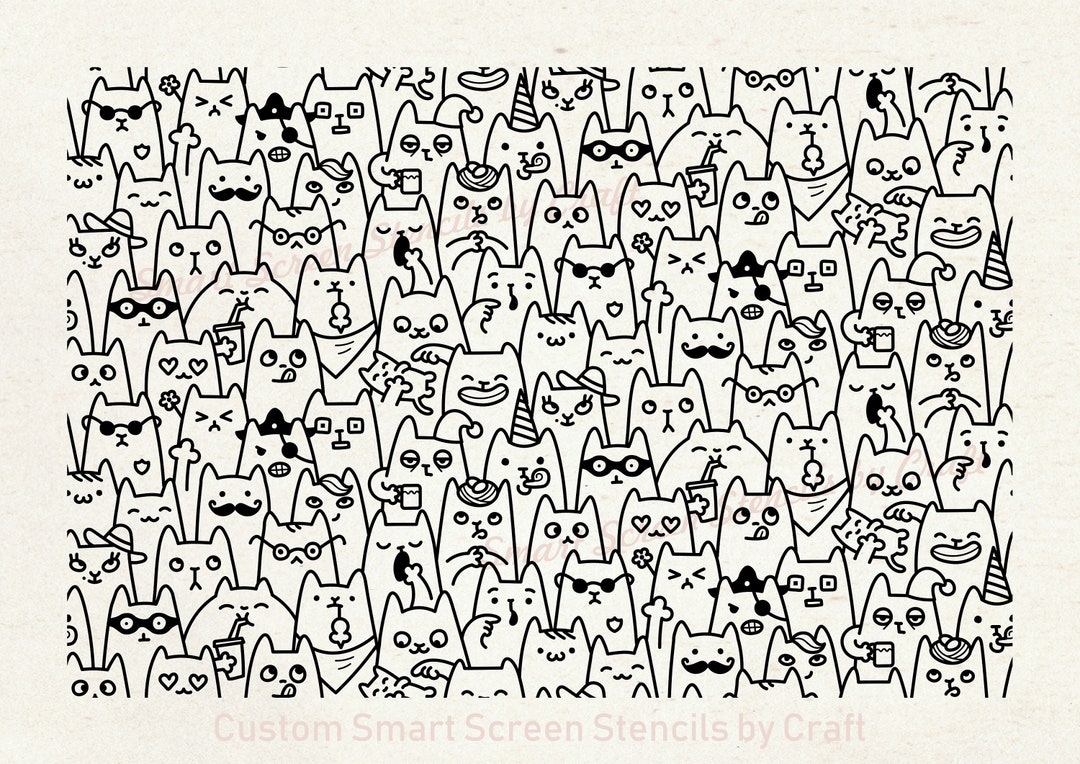 Custom Reusable Continuous Cat Cartoon Silkscreen Stencil by Craft ...
