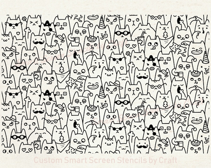 Custom Reusable Continuous Cat Cartoon Silkscreen Stencil by Craft ...