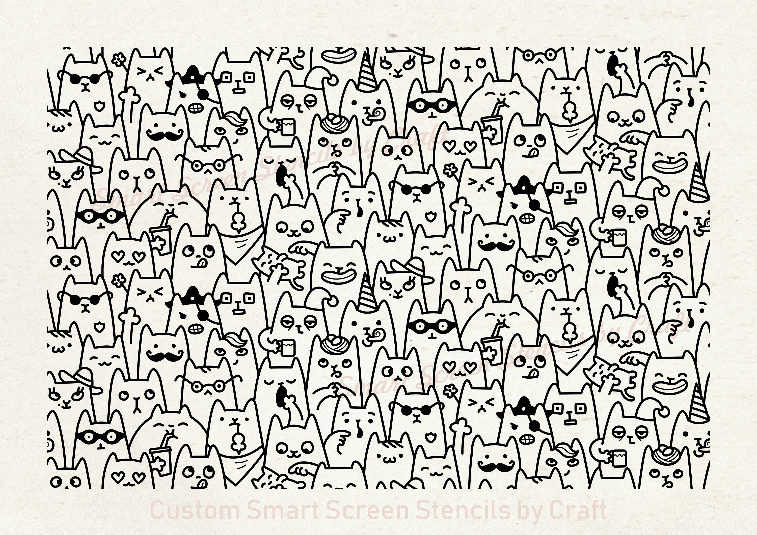 Custom Reusable Continuous Cat Cartoon Silkscreen Stencil by - Etsy