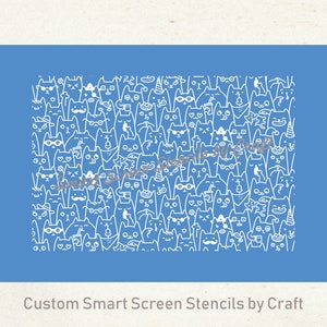 Custom Reusable Continuous Cat Cartoon Silkscreen Stencil by Craft ...