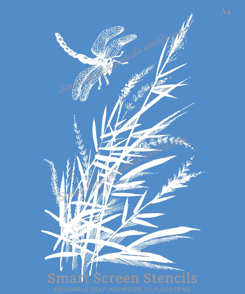Reeds and Dragonfly Silkscreen Stencil Reusable Adhesive - Etsy