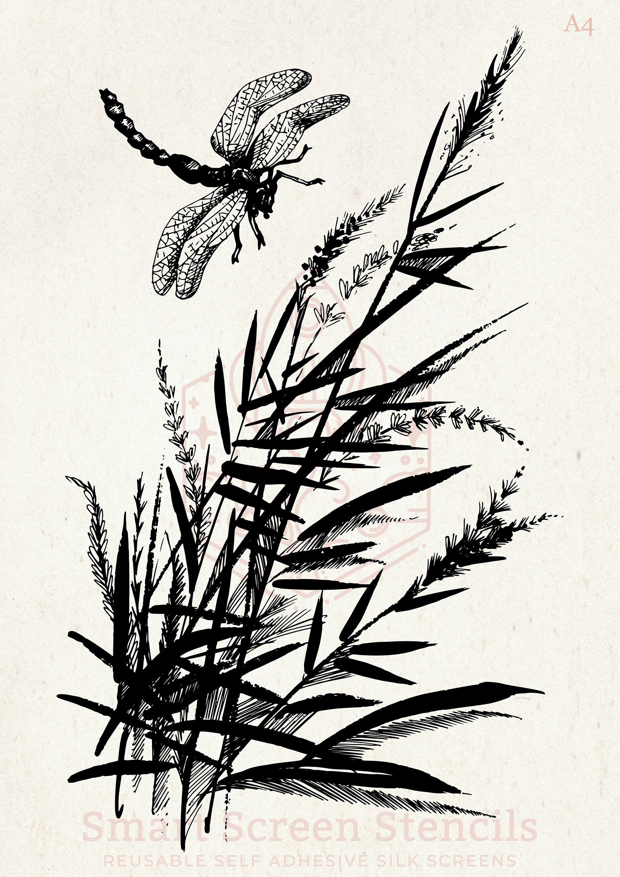 Reeds and Dragonfly Silkscreen Stencil Reusable Adhesive - Etsy