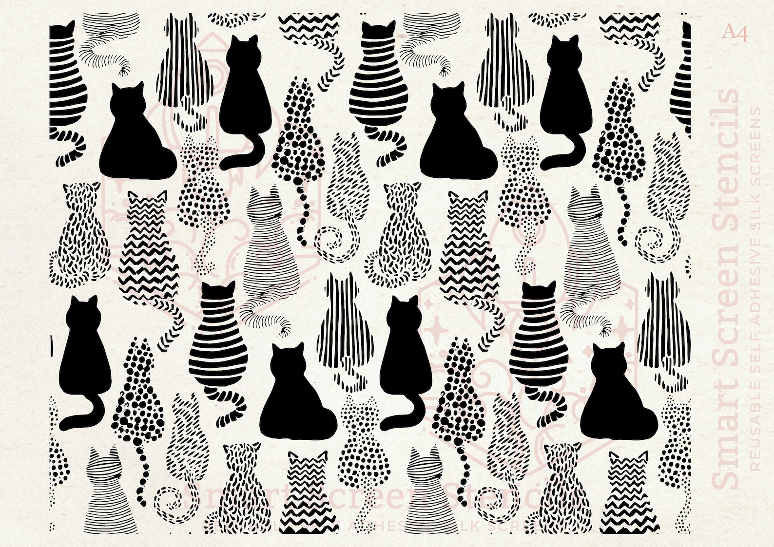 Cartoon Cats Silkscreen Stencil Seamless Reusable Adhesive - Etsy