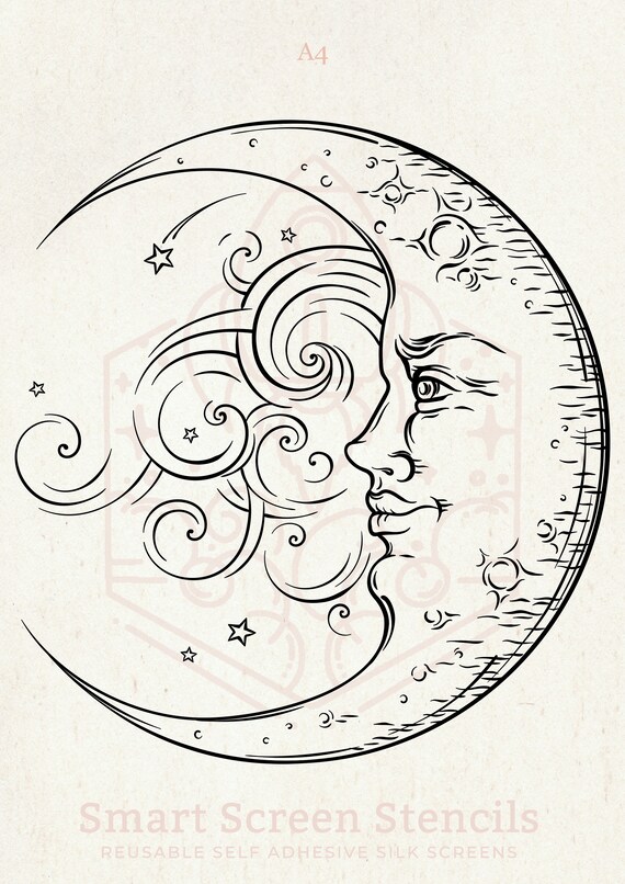 Hand Drawn Moon Silkscreen Stencil Reusable Adhesive - Etsy