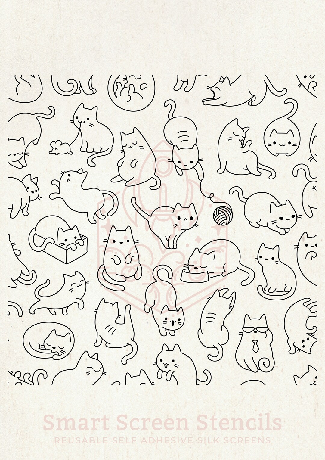 Cute Cat Poses Silkscreen Stencil - Seamless, Reusable, Adhesive ...